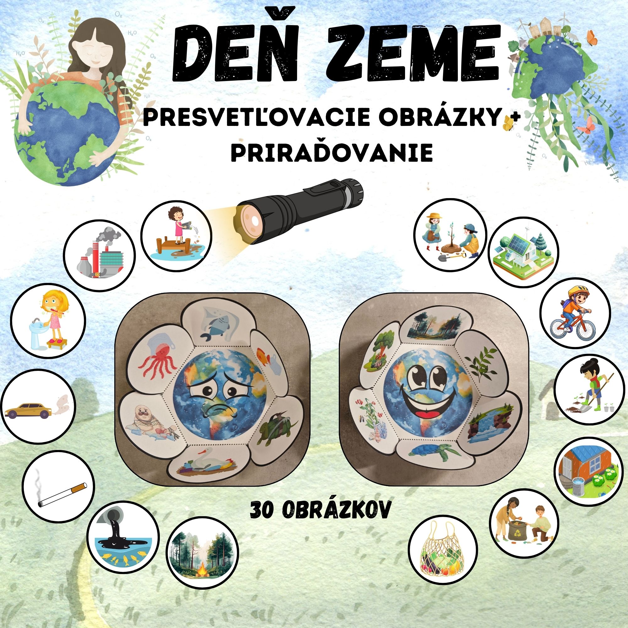 Deň zeme, chránime našu planétu - Presvetľovacie obrázky + priraďovanie ...