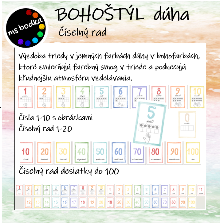ČÍSELNÝ RAD BOHOštýl dúha - Matematika | UčiteliaUčiteľom.sk