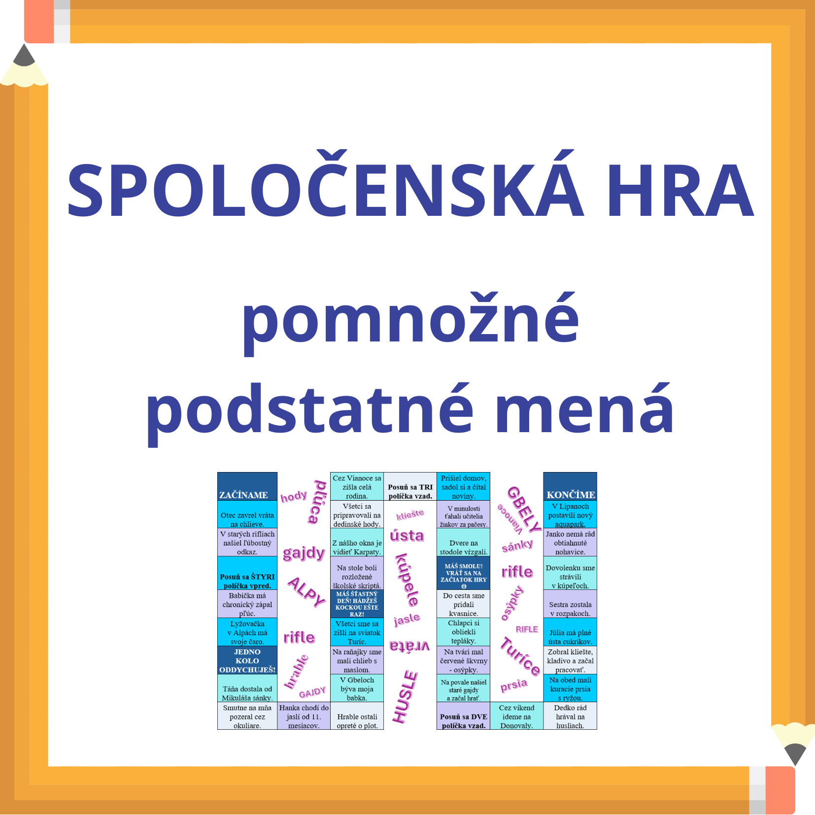 SPOLOČENSKÁ HRA - pomnožné podstatné mená - Slovenský Jazyk ...
