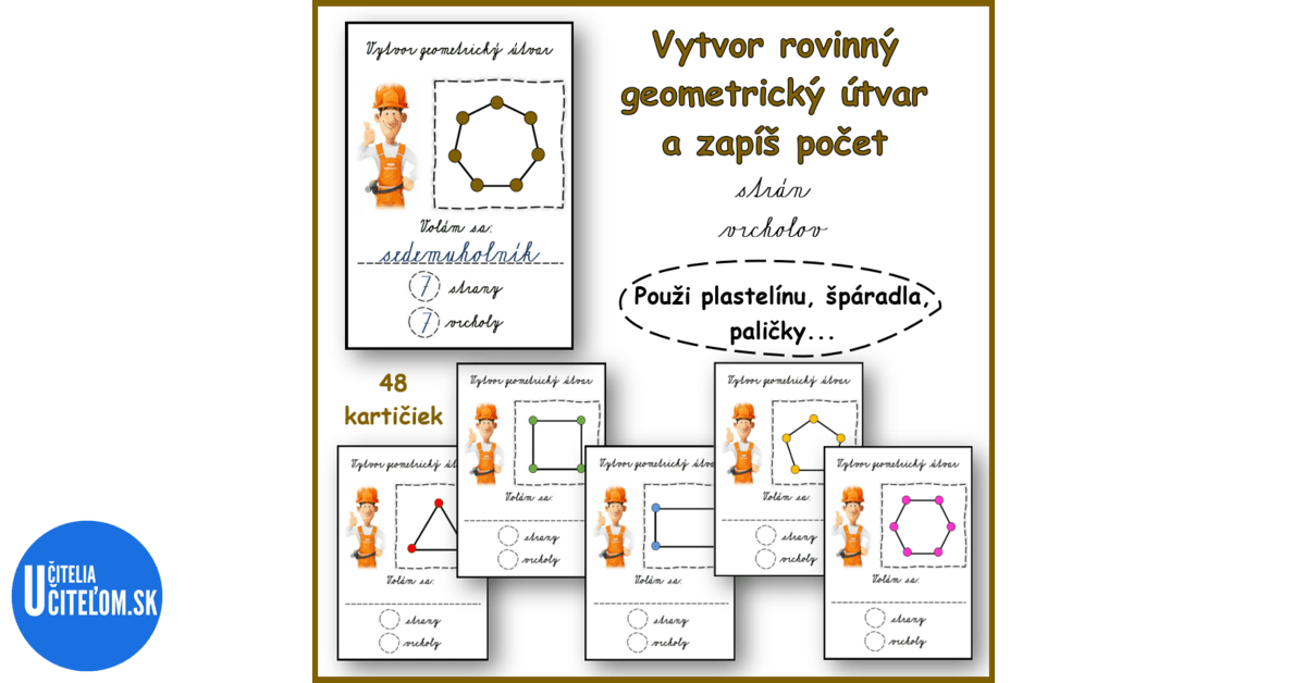Vytvor rovinný geometrický útvar a zapíš počet strán a vrcholov ...