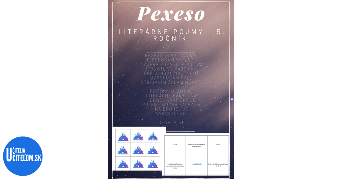 PEXESO - literárne pojmy (5. ročník) - Slovenský Jazyk | UčiteliaUčiteľom.sk