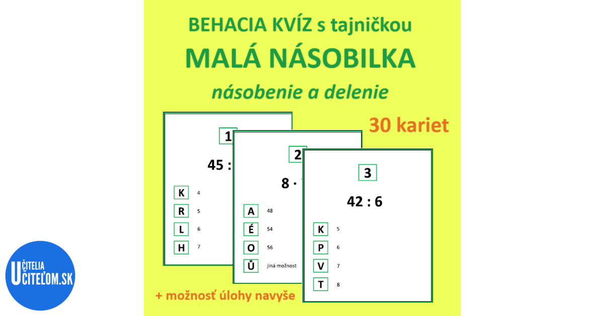 BEHACIA KVÍZ s tajničkou - MALÁ NÁSOBILKA - násobenie a delenie ...