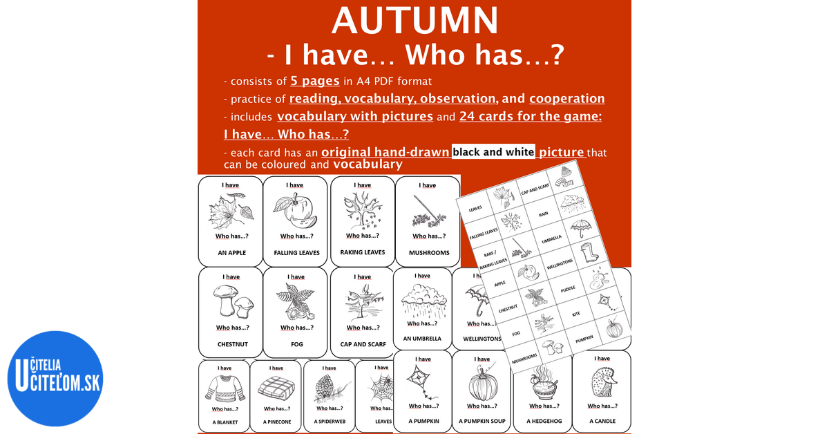 JESEŇ / AUTUMN - Vocabulary + Game I HAVE... WHO HAS...? - Anglický ...