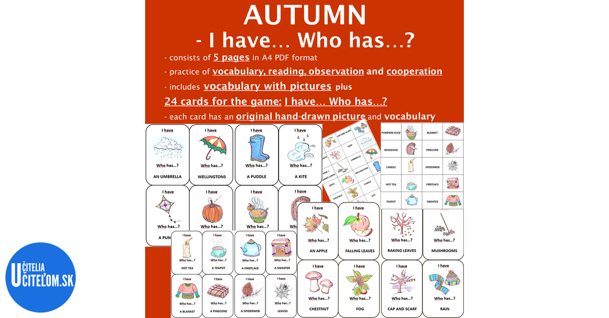 JESEŇ / AUTUMN - Vocabulary + Game I HAVE... WHO HAS...? COLOURED ...