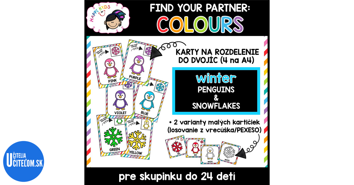 Find your partner - WINTER COLOURS - kartičky na rozdelenie do dvojíc a ...