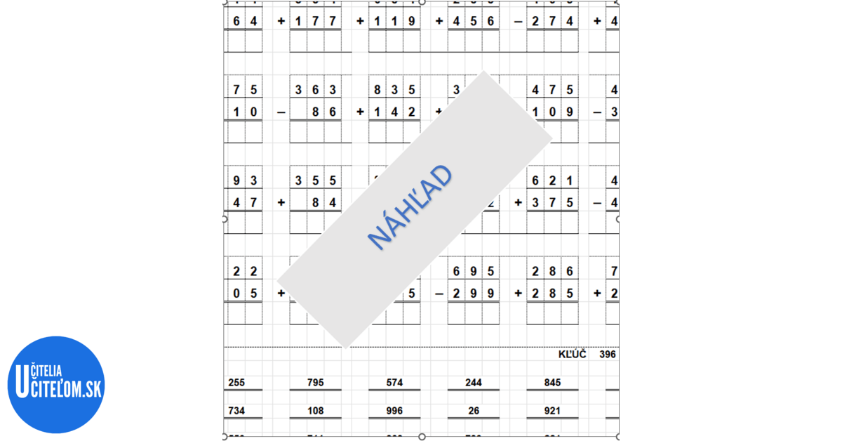 Nekonečné pracovné listy na sčítanie a odčítanie do 1 000 pod sebou s ...