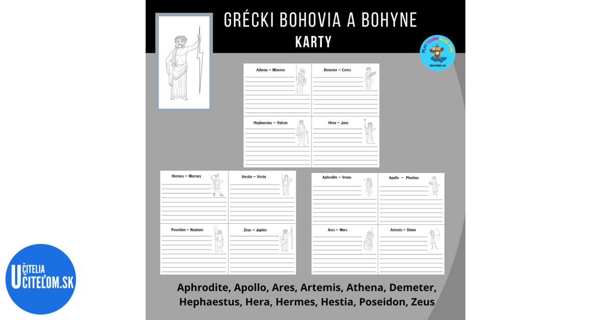 Grécki bohovia a bohyne - kartičky - Dejepis | UčiteliaUčiteľom.sk