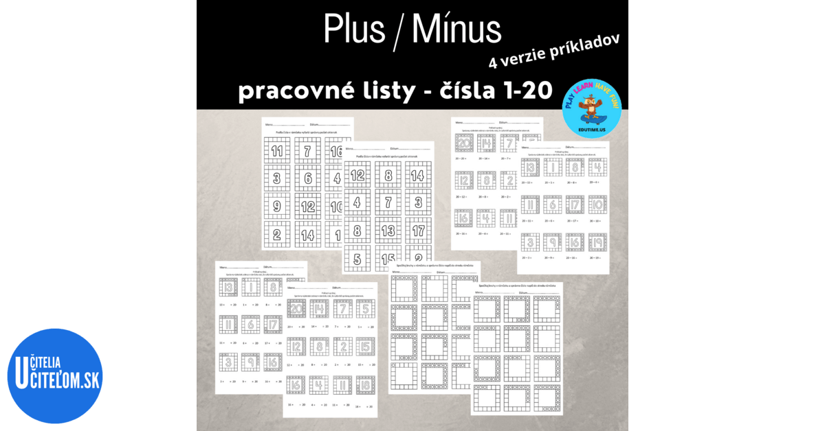Plus -mínus - pracovné listy s číslami od 1-20 - Matematika ...