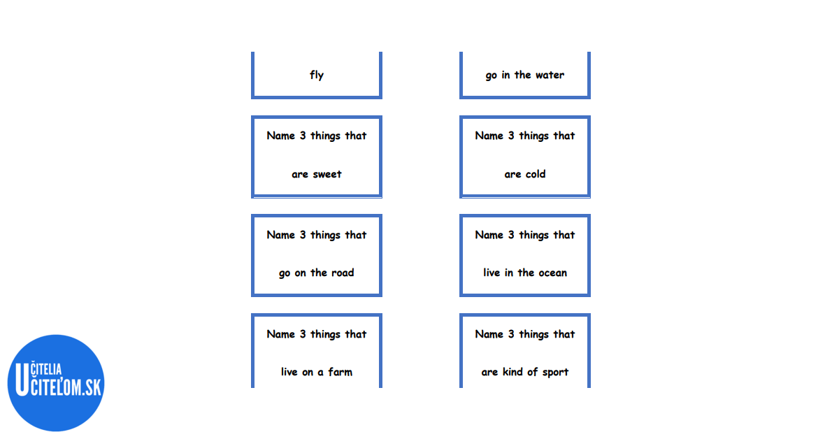 Hra Name 3 things - Anglický jazyk | UčiteliaUčiteľom.sk
