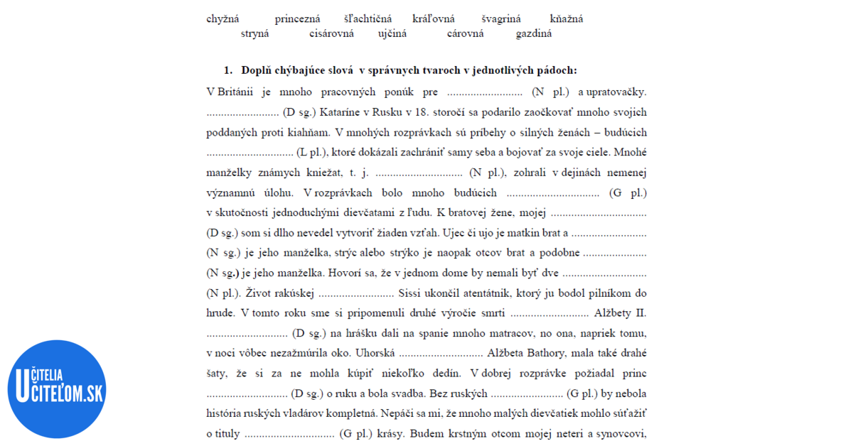 Podstatné mená ženského rodu, vzor gazdiná - Slovenský Jazyk ...
