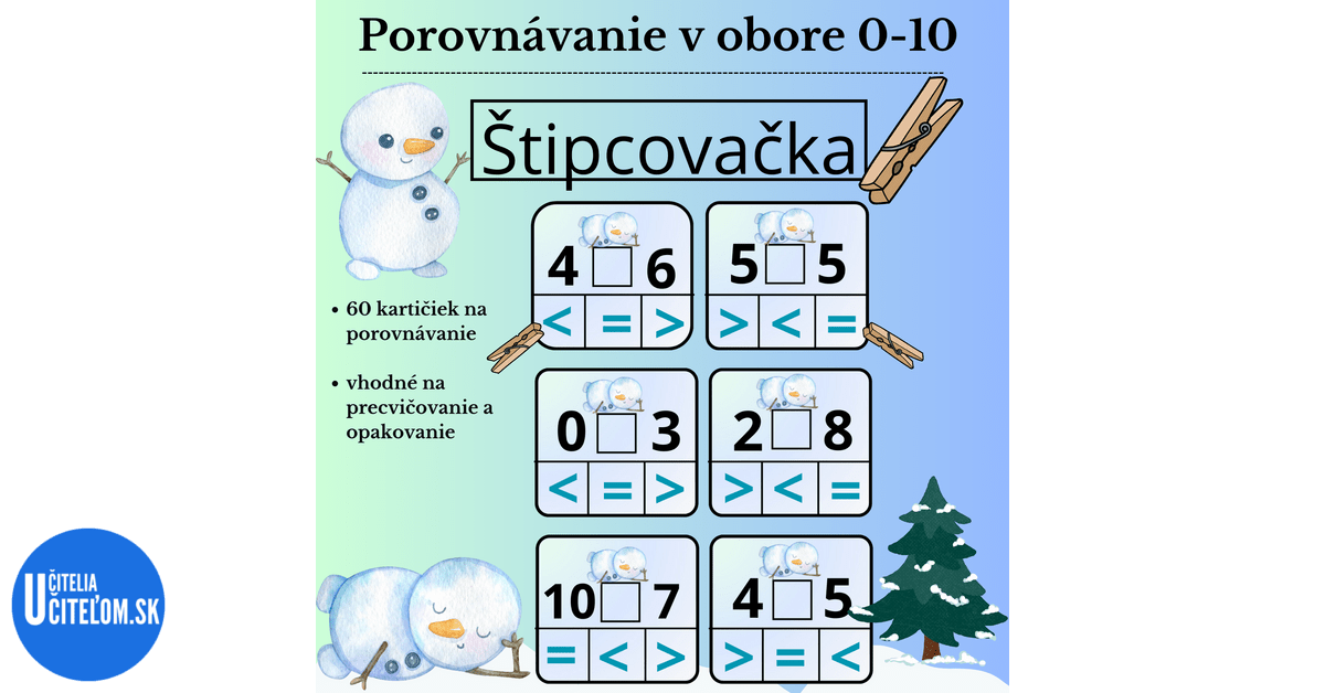 Porovnávanie v obore 0-10, Štipcovanie zima - Matematika ...