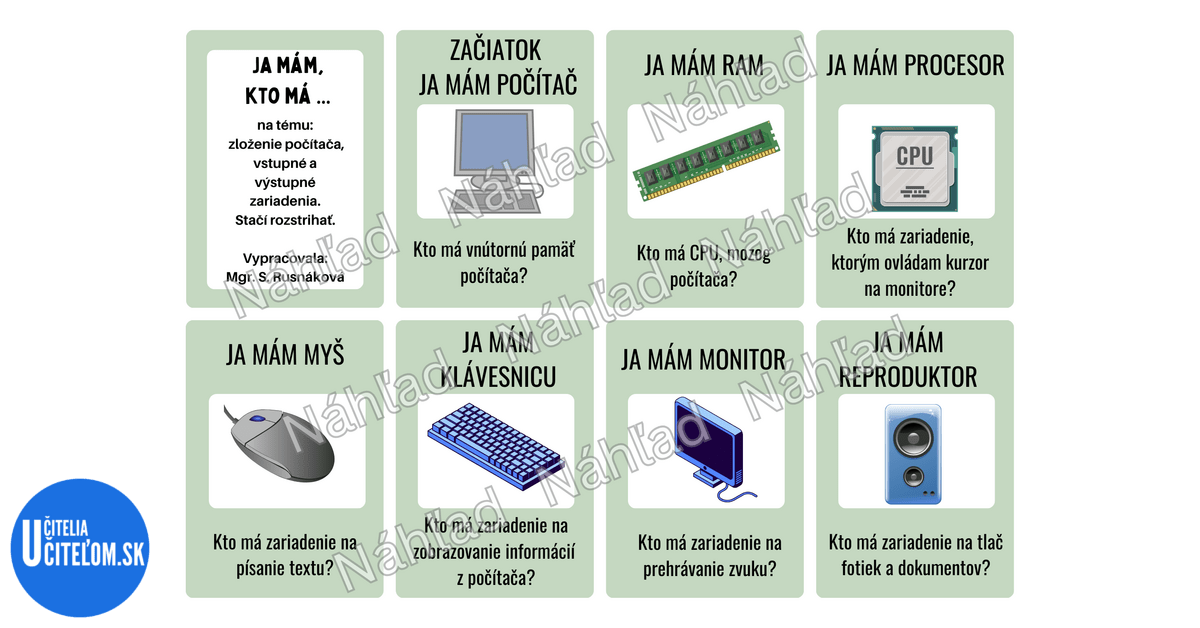 Ja mám, kto má Hardvér - Informatika | UčiteliaUčiteľom.sk
