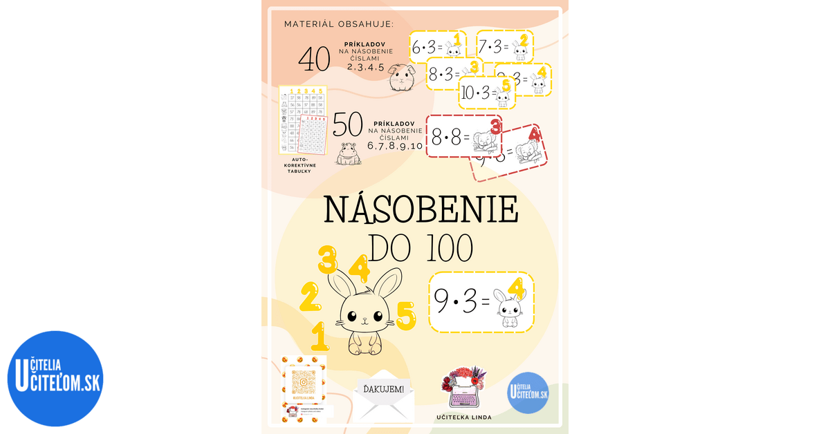 Násobenie do 100 - autokorektívne tabuľky s príkladmi - Matematika ...