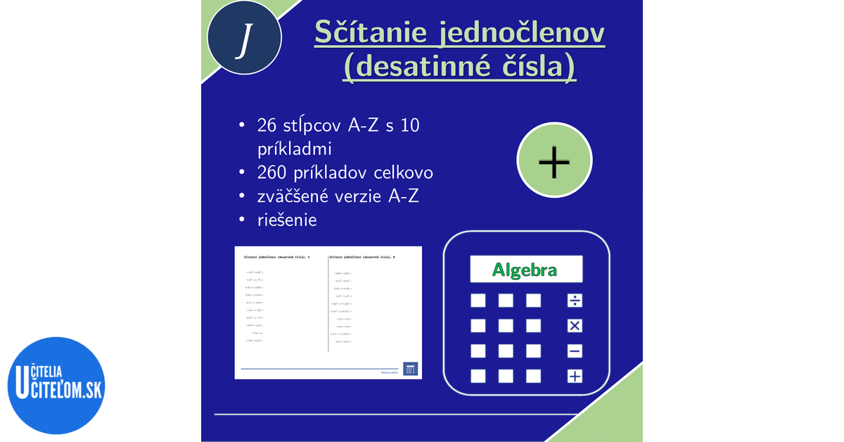 Sčítanie jednočlenov (desatinné čísla) | matematika, algebra | 26 stĺpcov - Matematika ...