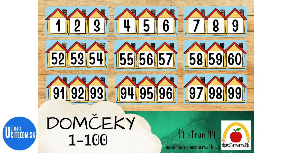 Domčeky čísla 1-100, Výzdoba triedy, Matematika, číselný rad ...