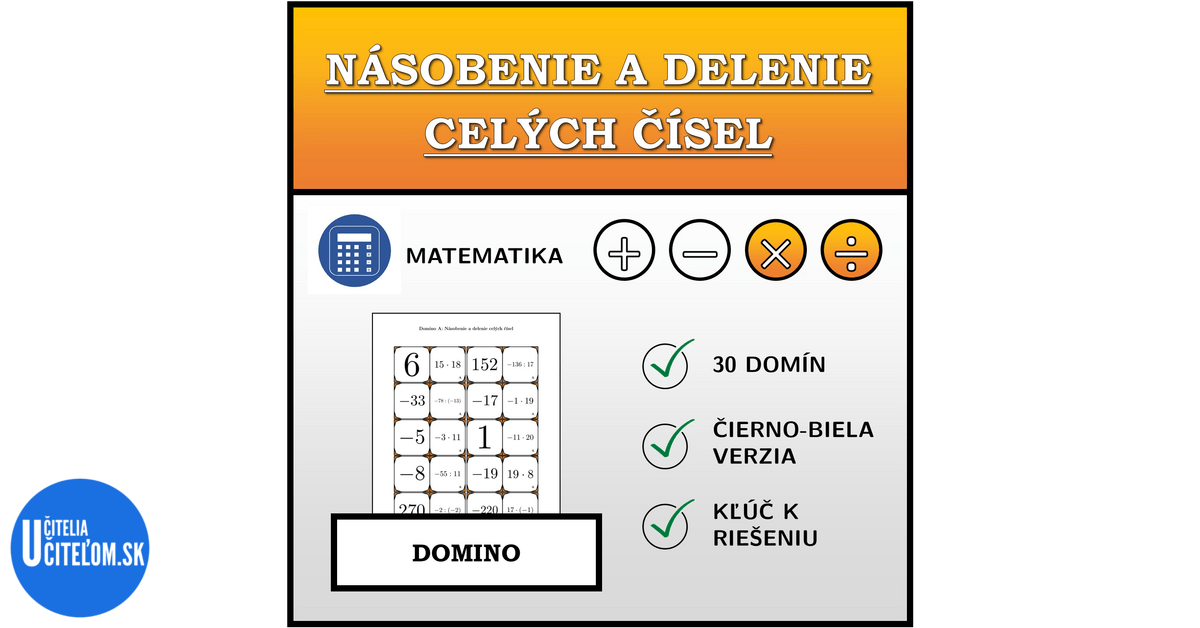 Domino - Násobenie a delenie celých čísel | matematika - Matematika ...